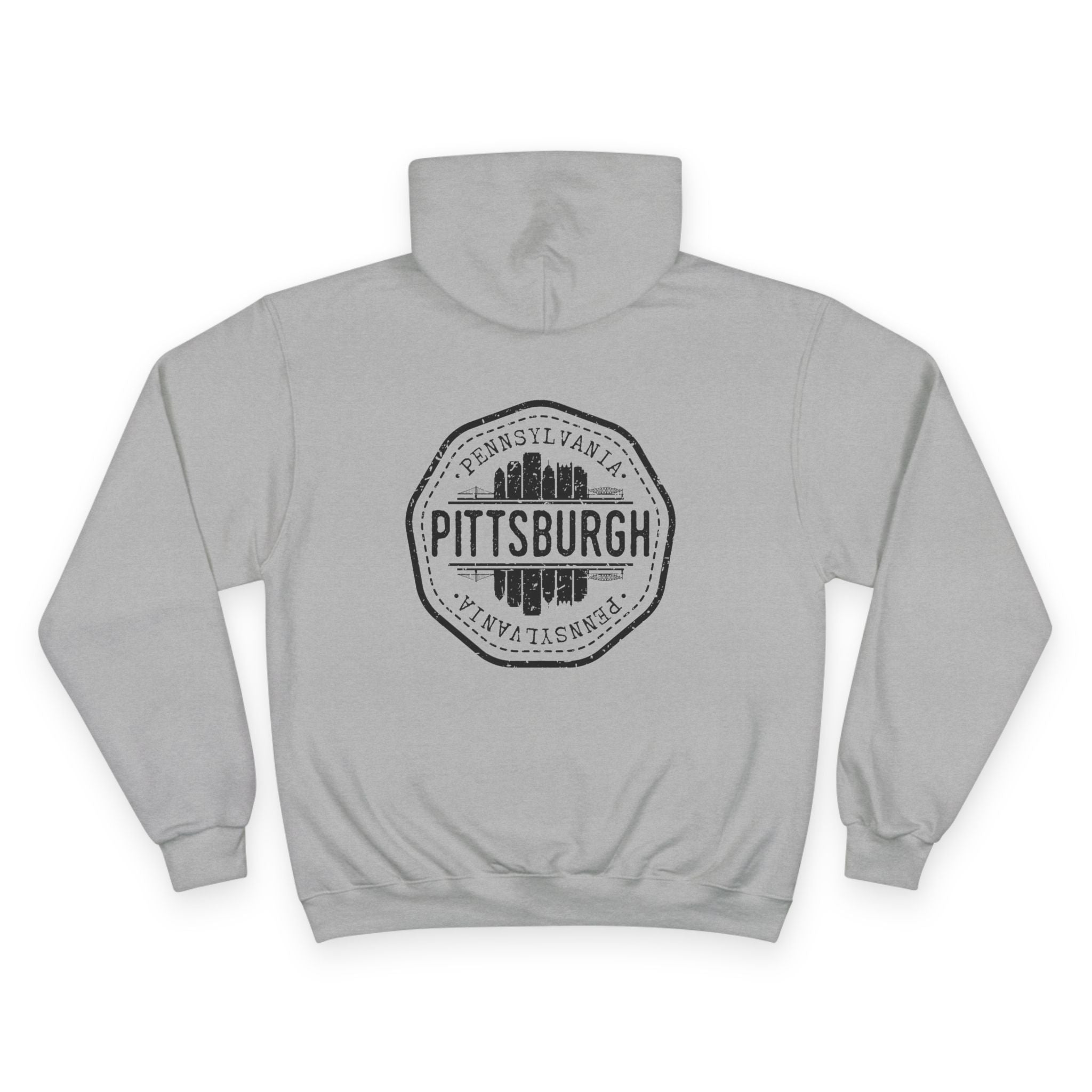 Pittsburgh Vintage Stamp - Print on back - Champion Hoodie – YinzerShop