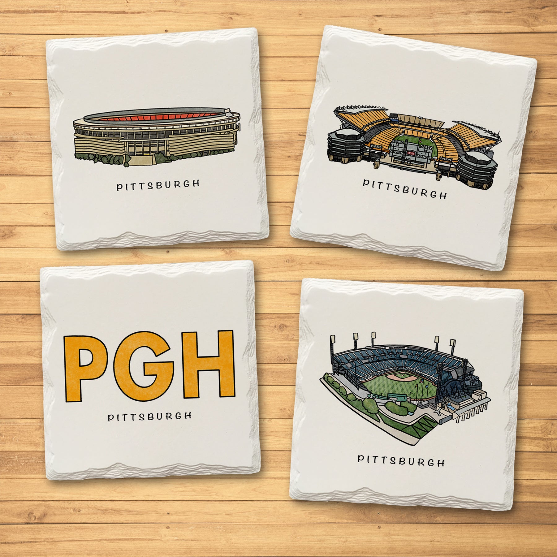 Pittsburgh Iconic Stadium Variety Pack - Ceramic Drink Coasters - 4 Pa ...