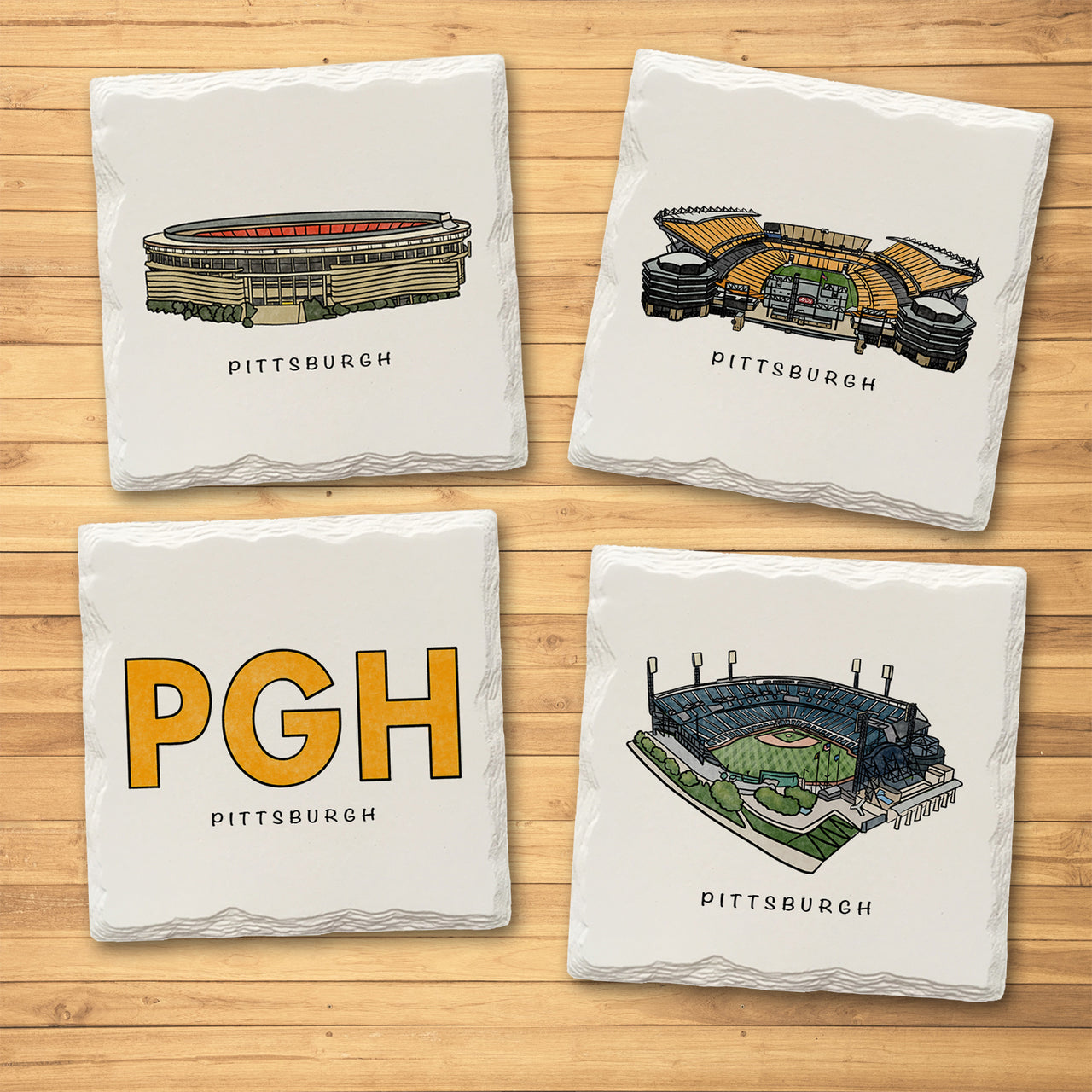 Pittsburgh Iconic Stadium Variety Pack - Ceramic Drink Coasters - 4 Pa ...