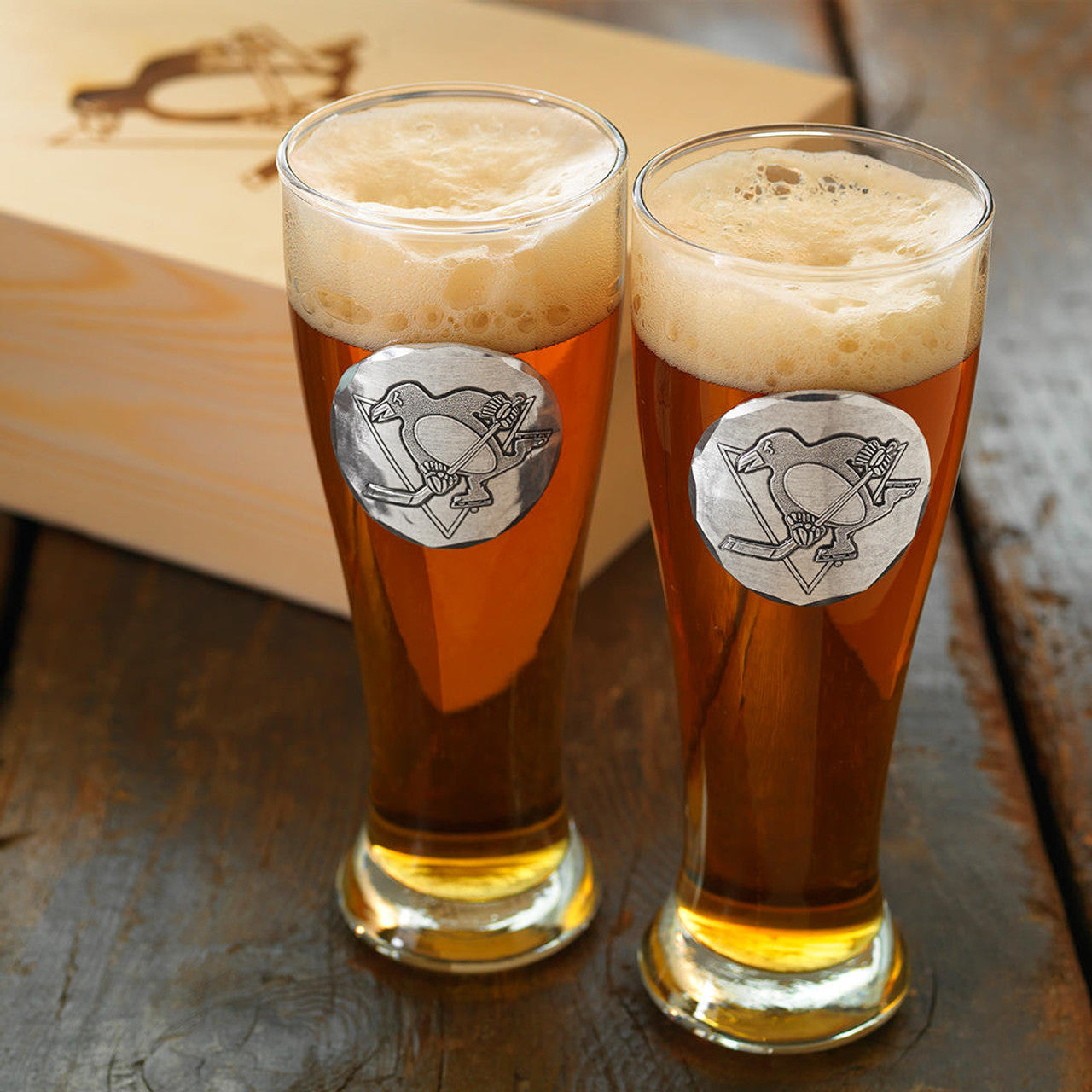 Pittsburgh Penguins Pilsner Set - Engraved Glassware in Collectible Wo ...